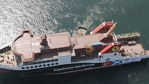 Islay Turkish-built CalMac ferry successfully launched - BBC News