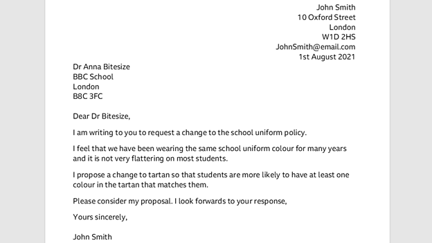 How to write a formal letter - BBC Bitesize