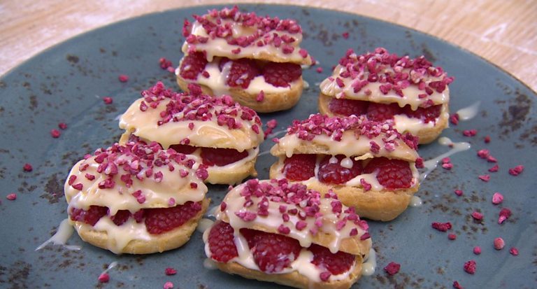 BBC - Raspberry and White Chocolate Choux Buns