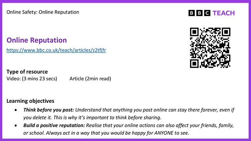 Online reputation – an introduction and overview for KS2 (7-11) - BBC Teach