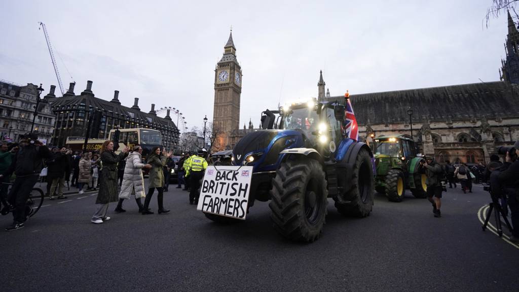 Farmers protest in Westminster against unfavourable trade deals - BBC News