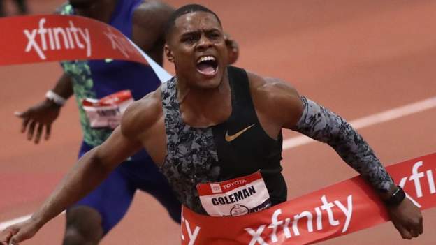 Christian Coleman comes close to breaking 60m world record - BBC Sport