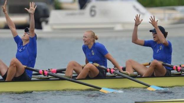 Olympics Rowing: Ukraine win women's quadruple sculls gold - BBC Sport