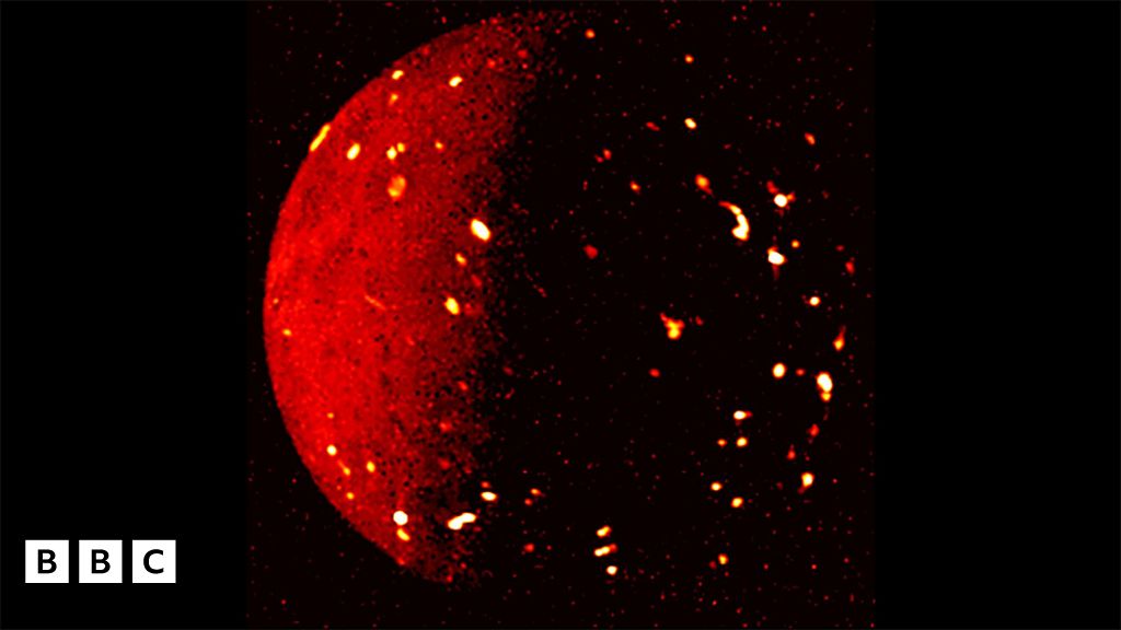 Jupiter: Nasa's probe captures image of Io's volcanos - BBC Newsround