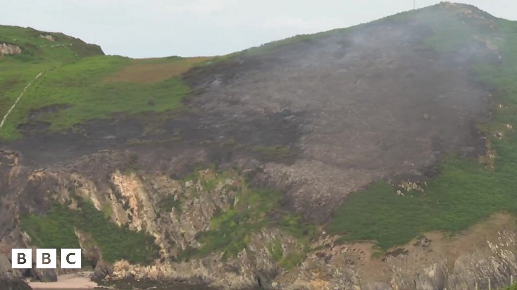 Tanau gwair wedi llosgi ger safle hanesyddol ar Ynys Môn - BBC Cymru Fyw