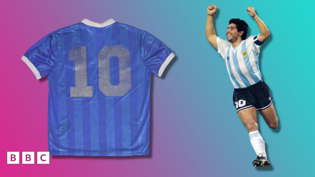 Diego Maradona football shirt sells for record-breaking amount - BBC ...