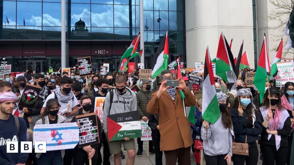 Cannoedd mewn protest gan alw am 'Balesteina rydd' - BBC Cymru Fyw