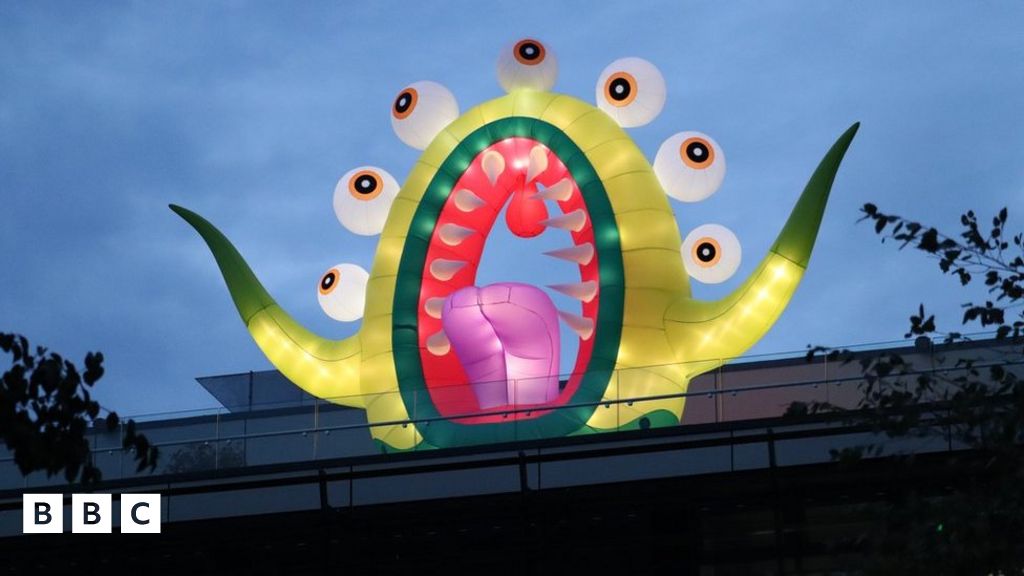 In pictures: Leicester city centre lit up by giant monsters - BBC Newsround