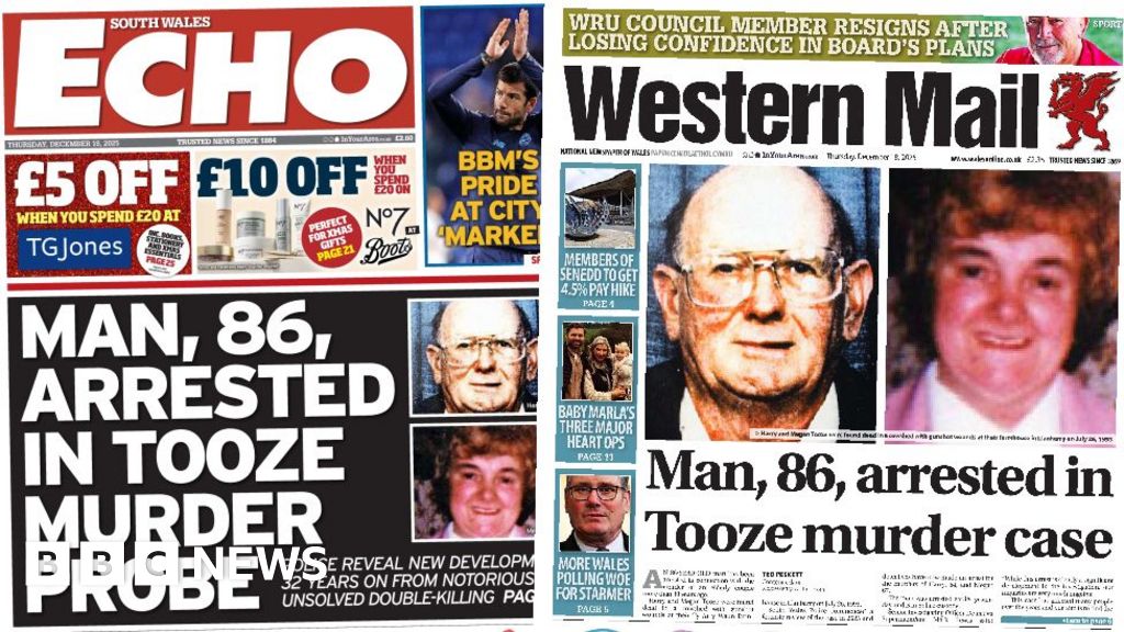 Wales' papers: Man, 86, arrested in Tooze murder probe