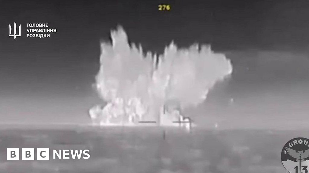 Black Sea: Video appears to show Ukrainian sea drones sink Russian warship