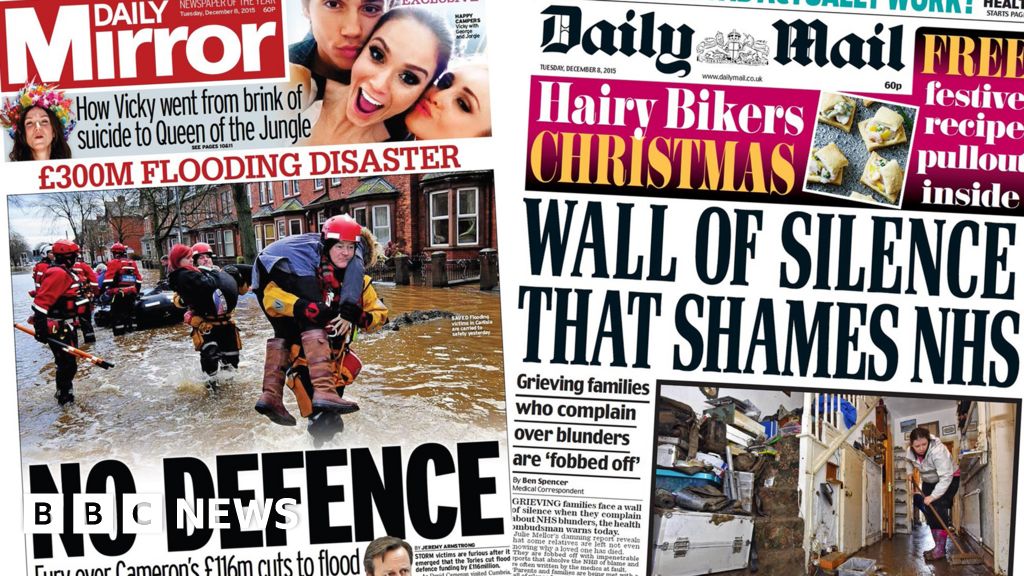 Newspaper headlines: Flooding anger, NHS 'wall of silence' and France's ...