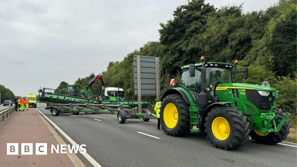 A34 road reopened as harvester falls from tractor