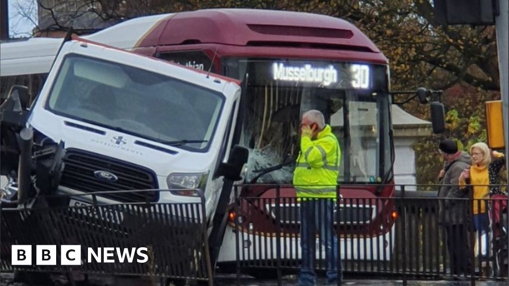 Bus and truck crash into traffic lights in Edinburgh