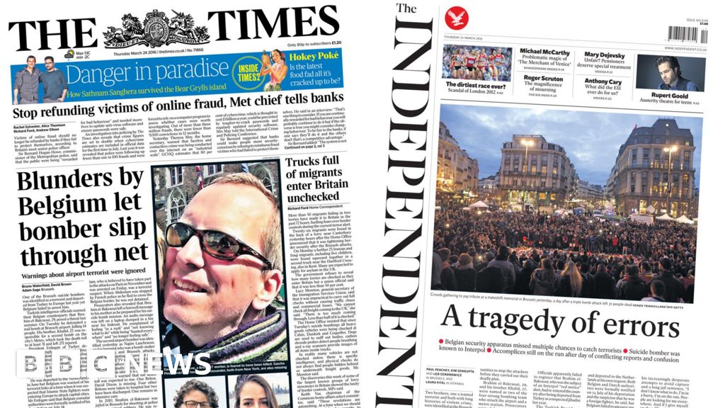 Newspaper headlines: Brussels terror attack 'blunders' - BBC News