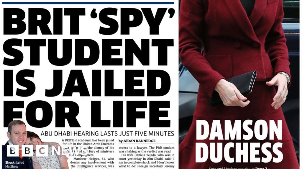 Newspaper headlines: Matthew Hedges case on front pages - BBC News