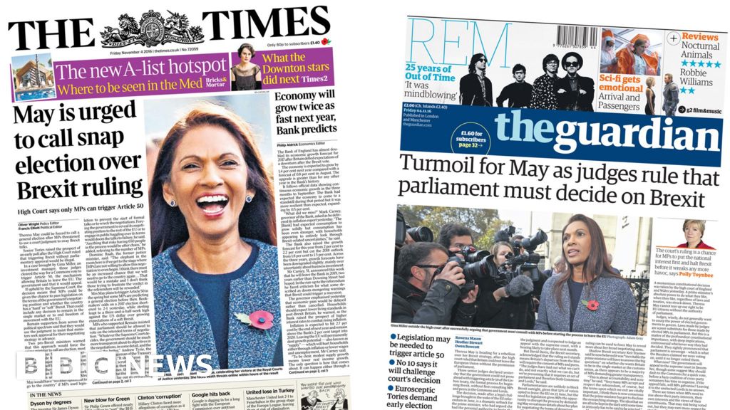 Newspaper review: Brexit court ruling dominates press - BBC News
