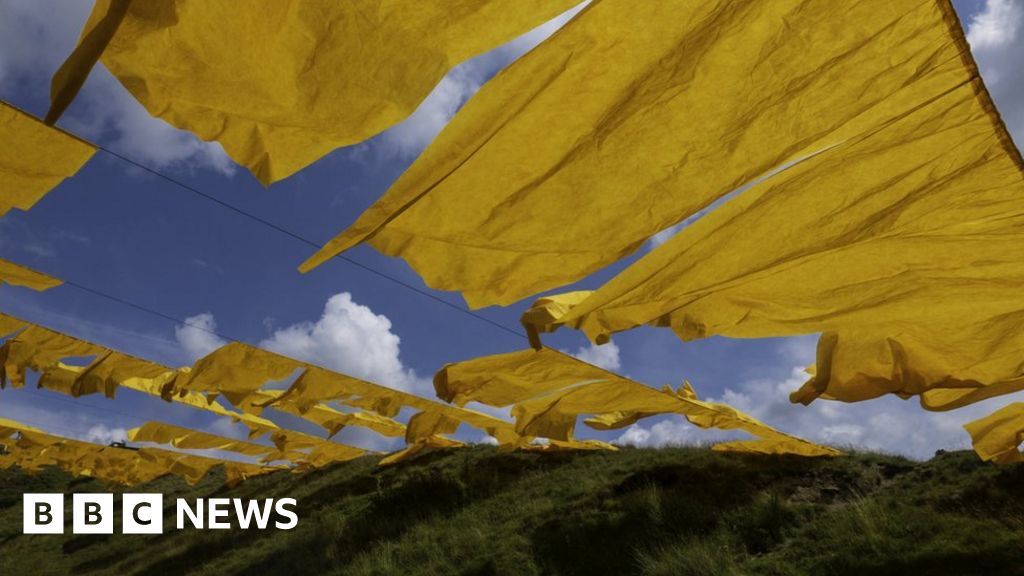 Upper Teesdale mining gouge strung with yellow 'sails' - BBC News