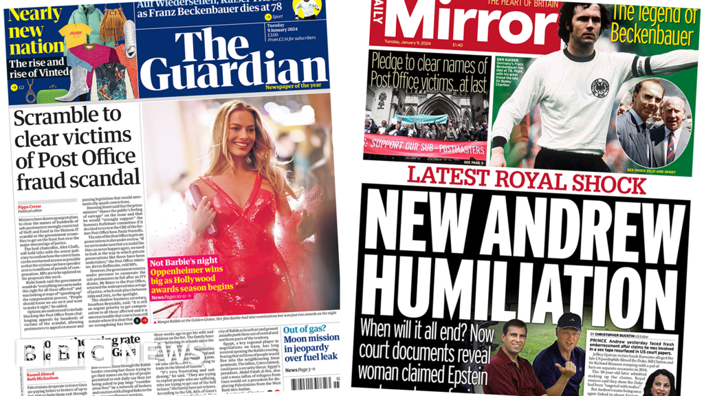 Newspaper headlines: 'Clear postmasters' and 'new Andrew humiliation ...