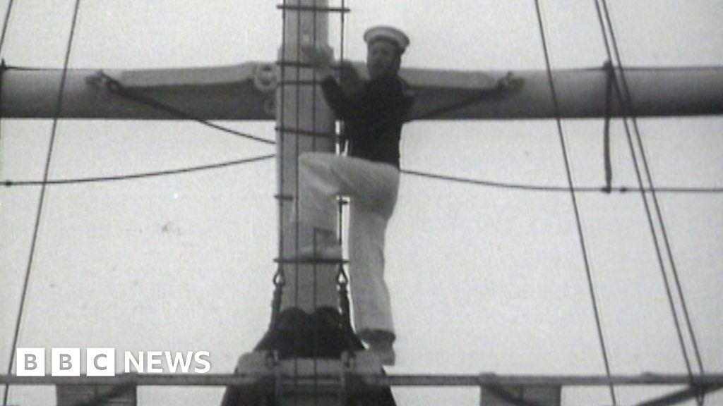 BBC Rewind. John Noakes climbs mast of HMS Ganges at Shotley Gate