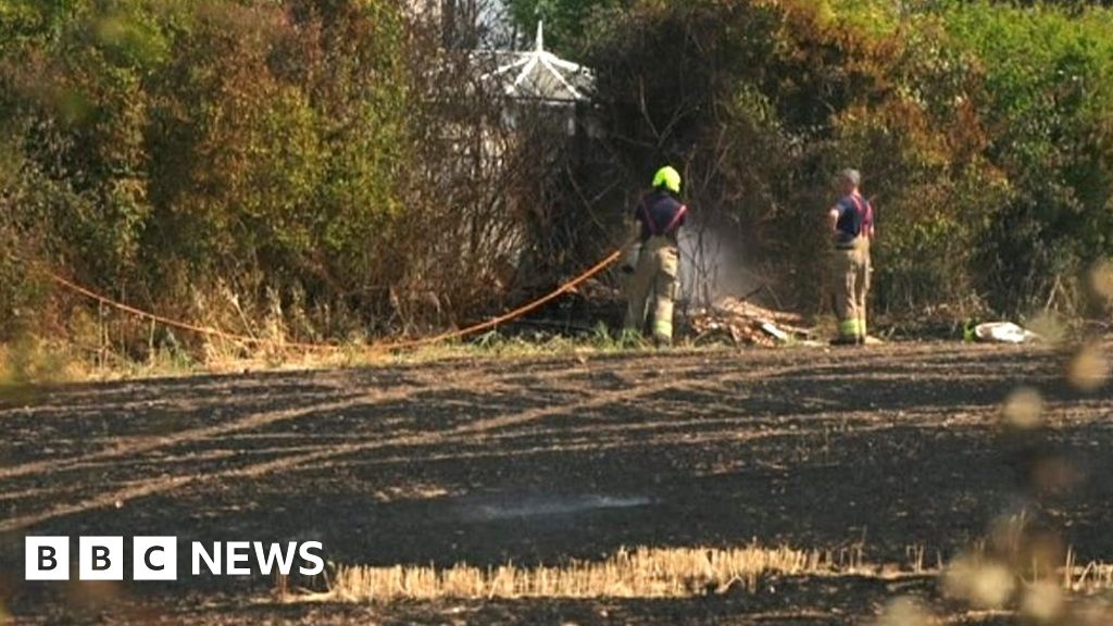 Harlow gardens damaged after field fire spreads - BBC News