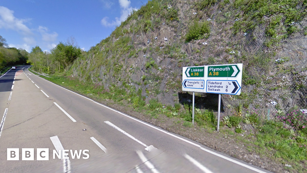 Motorcyclist killed in crash on A38 near Trerulefoot - BBC News