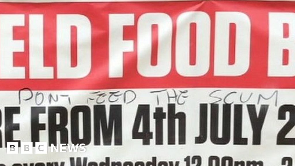 'Don't feed scum' written on Mansfield food bank sign - BBC News