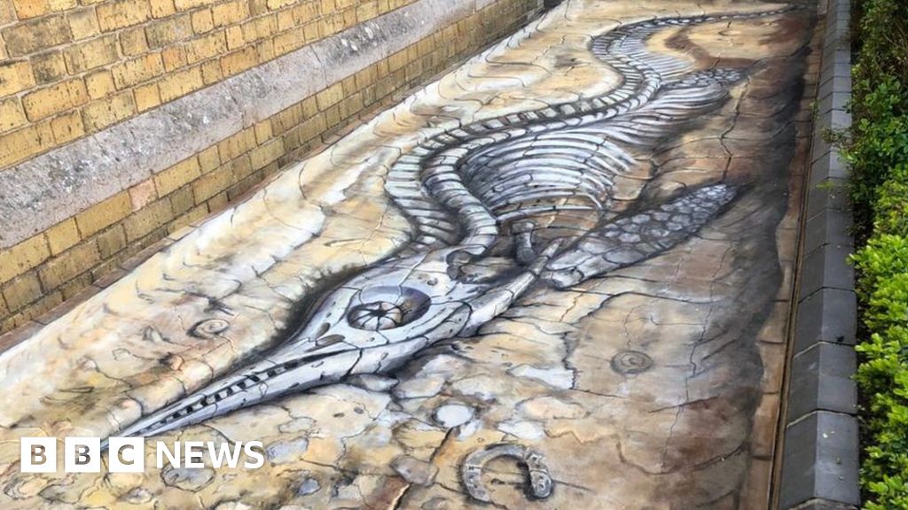 Rutland 'sea dragon' recreated as 3D pavement illusion - BBC News