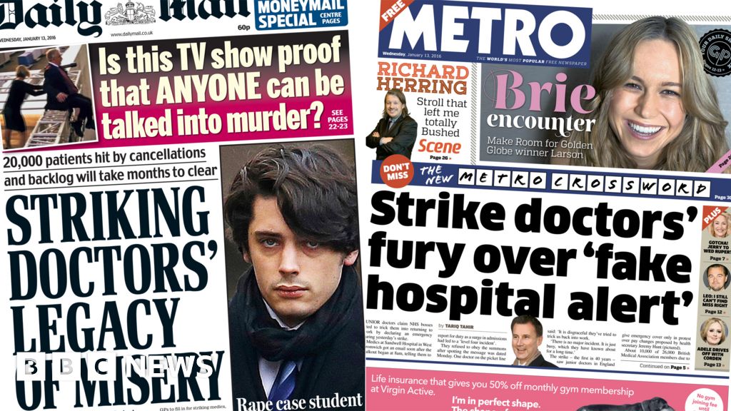 Newspaper headlines: Junior doctors' strike, Jerry Hall and Rupert ...