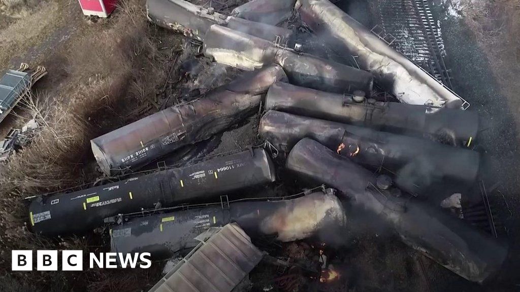 New footage emerges of derailed train in Ohio - BBC News