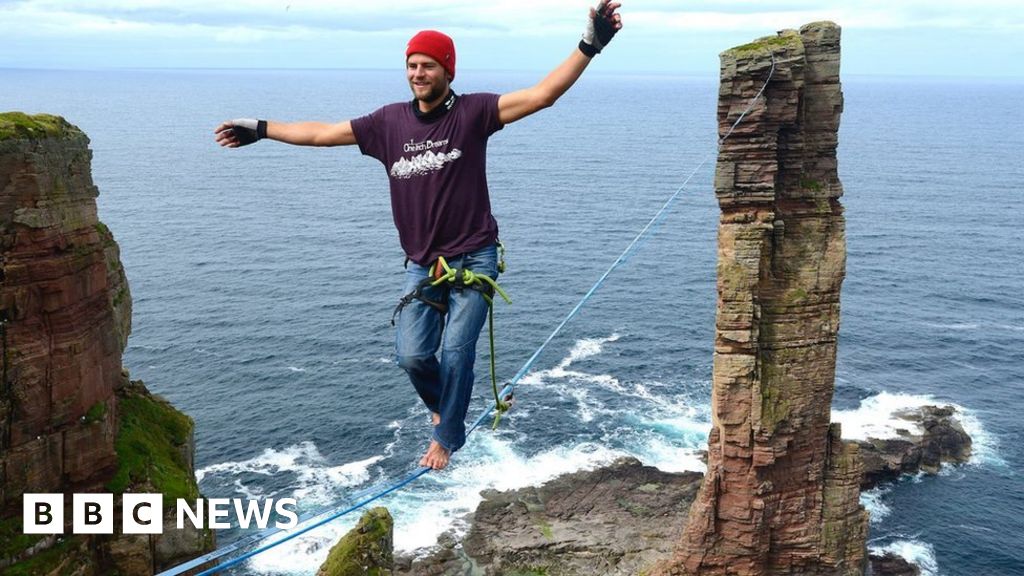 Balancing act - the high wire walk to the Old Man of Hoy - BBC News