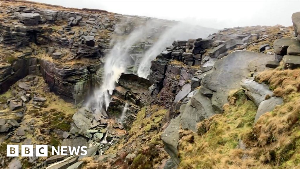 Kinder Downfall: Strong winds force waterfall to 'flow backwards' - BBC ...