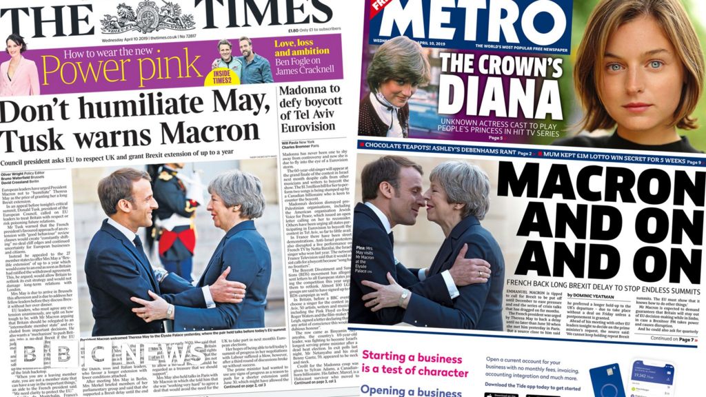 Newspaper headlines: May and Macron's Brexit delay talks