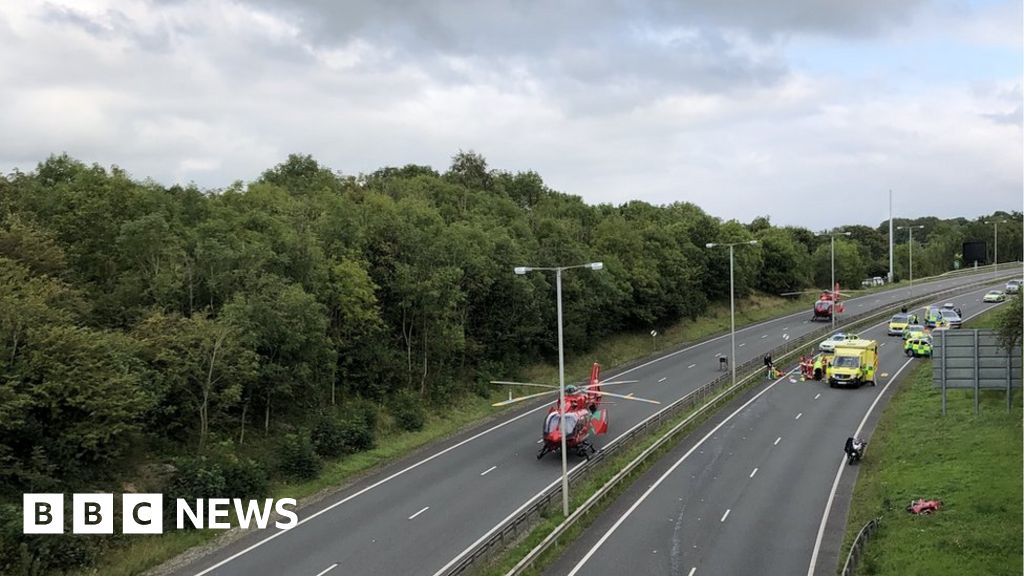 Motorcyclist 'seriously injured' after A55 crash - BBC News