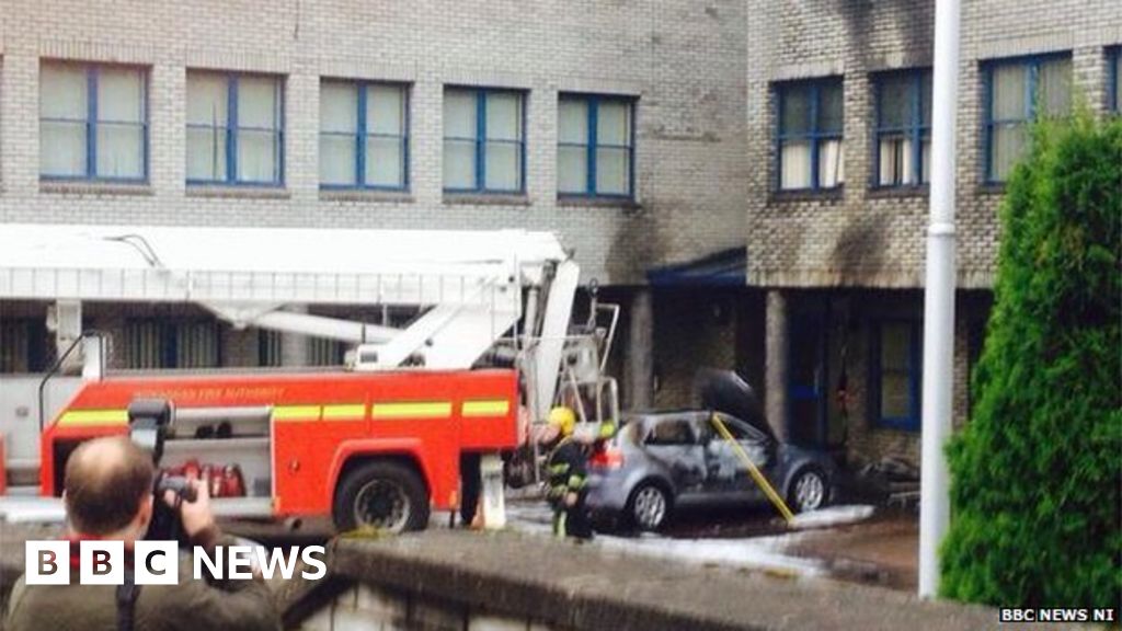 Car driven into Monaghan police station and set on fire - BBC News