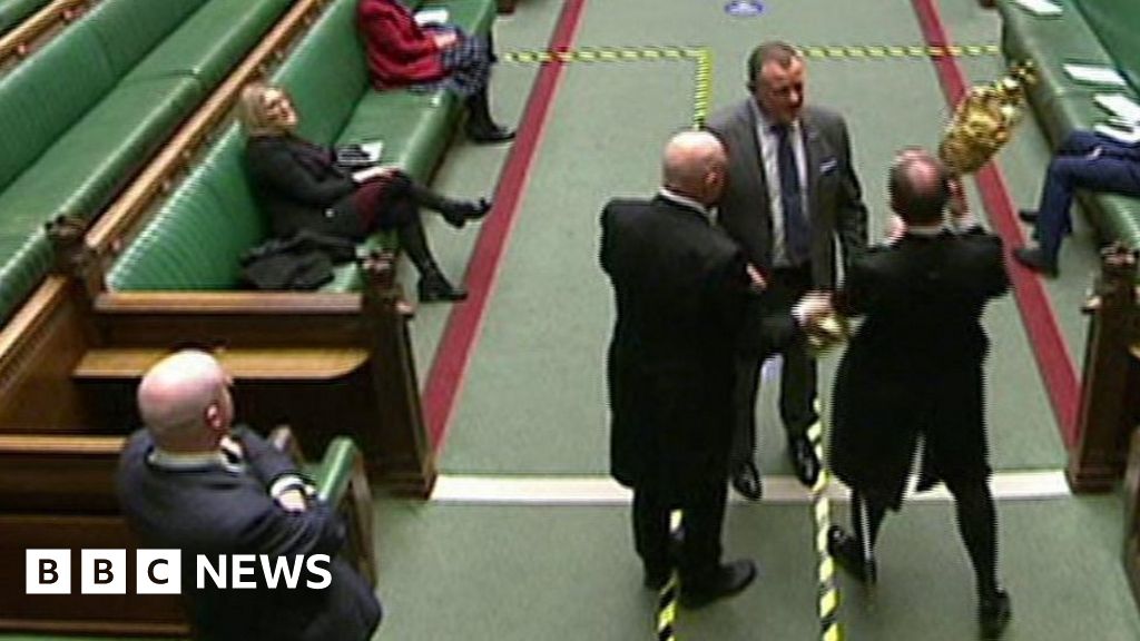 Drew Hendry MP ordered from Commons for trying to move mace - BBC News