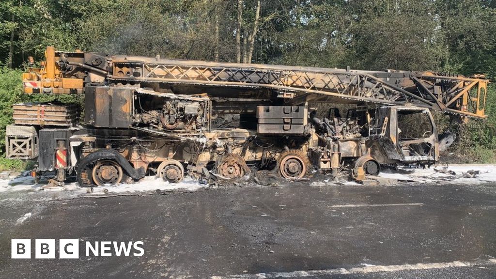 A64 Tadcaster: Crane fire closes road eastbound overnight