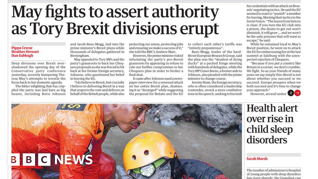 Newspaper headlines: 'Brexit divisions erupt' amid 'Tory backlash ...