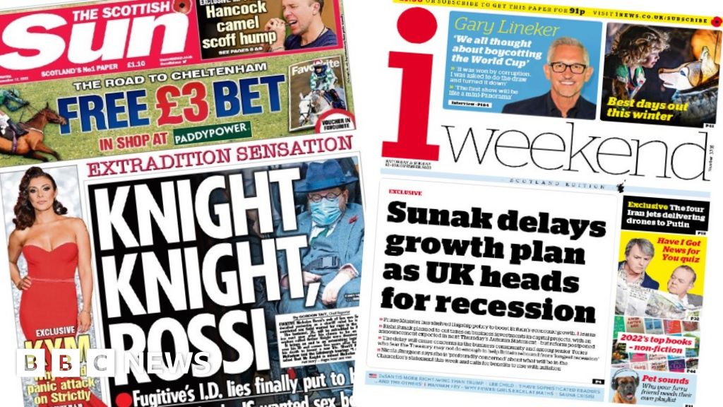 Scotland's papers: US fugitive unmasked and UK heads for recession ...