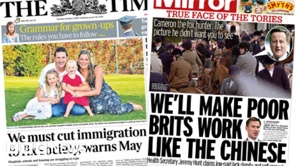 Newspaper headlines: Mrs May on immigration, Mr Hunt on China - BBC News