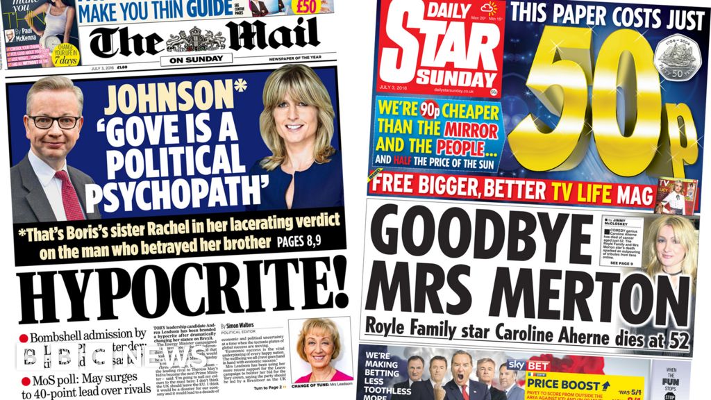 Newspaper review: Tory leadership row and 'goodbye Mrs Merton' - BBC News