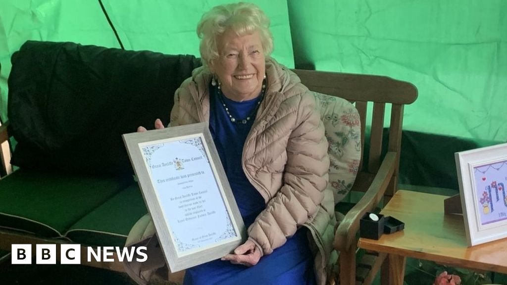 Aycliffe Angel Jo Allan honoured on 100th birthday for war effort - BBC ...