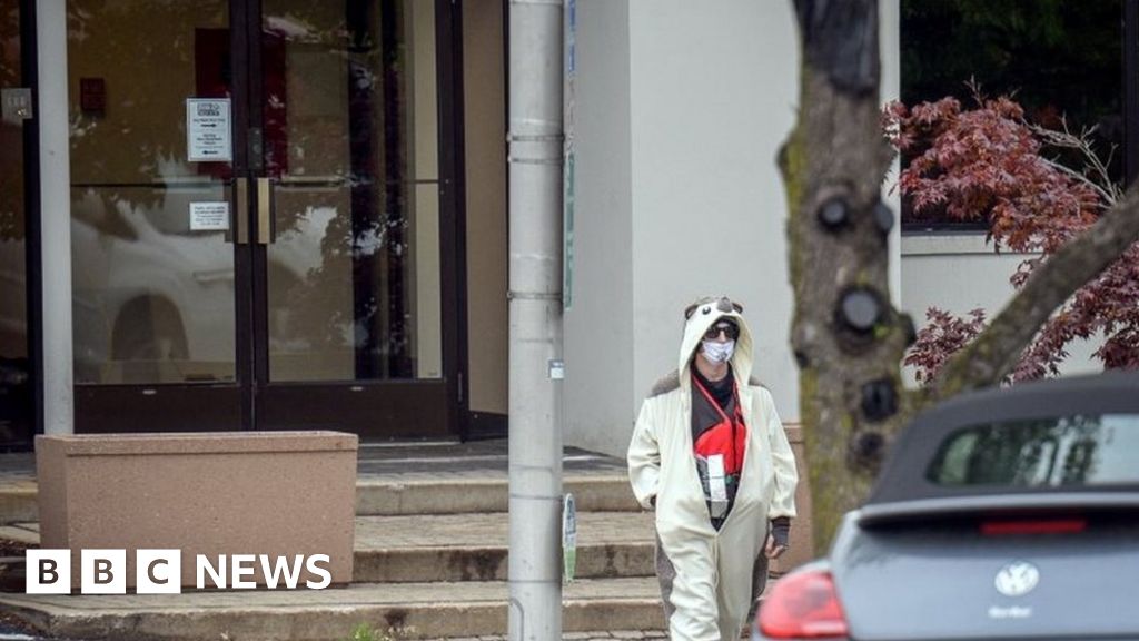 Panda-suit man shot after bomb threat at Baltimore TV - BBC News