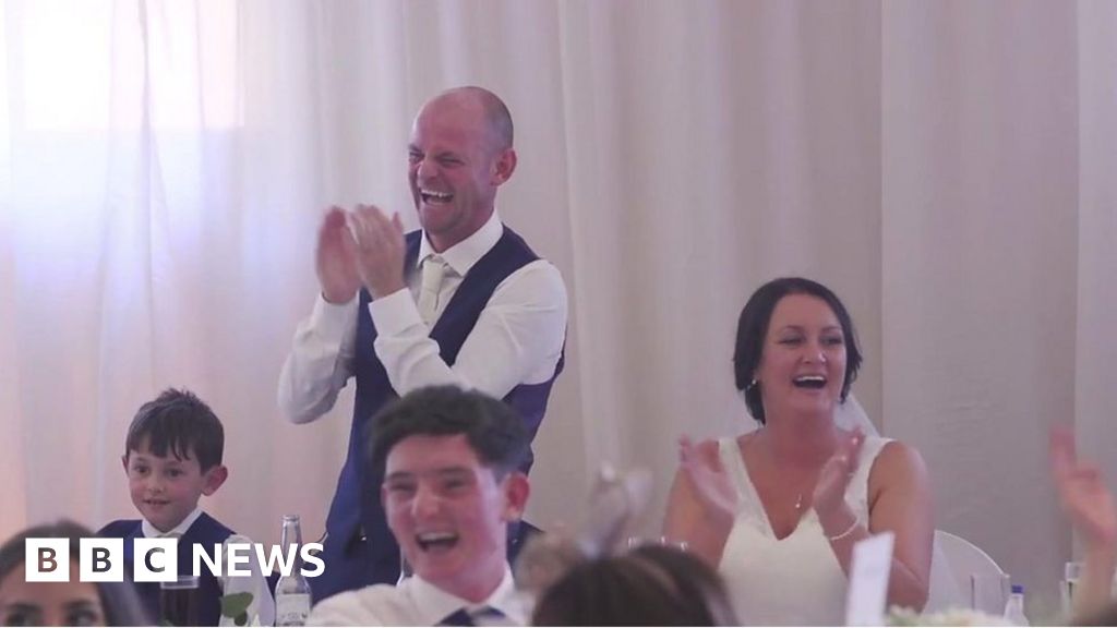 Best man's video stunt steals show at footballer's wedding - BBC News