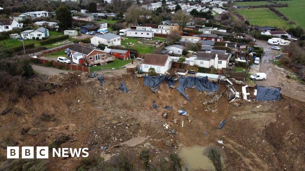 Eastchurch cliff fall: Drone images show houses closer to edge - BBC News