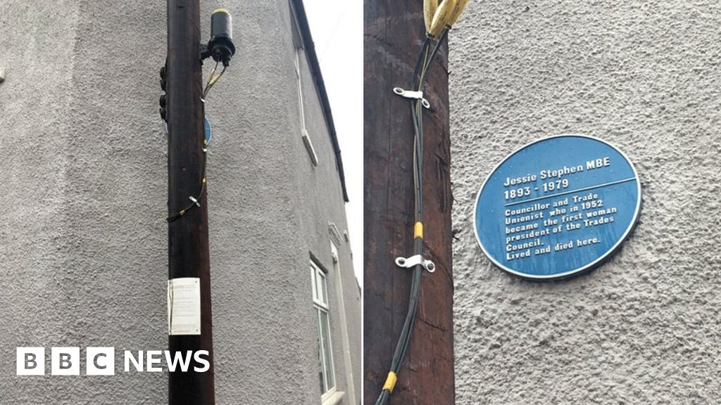 Openreach removes pole put up in front of blue plaque - BBC News