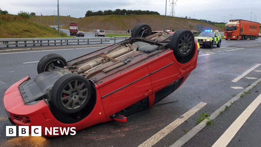 Lancashire driver walks away unhurt after flipping his Skoda