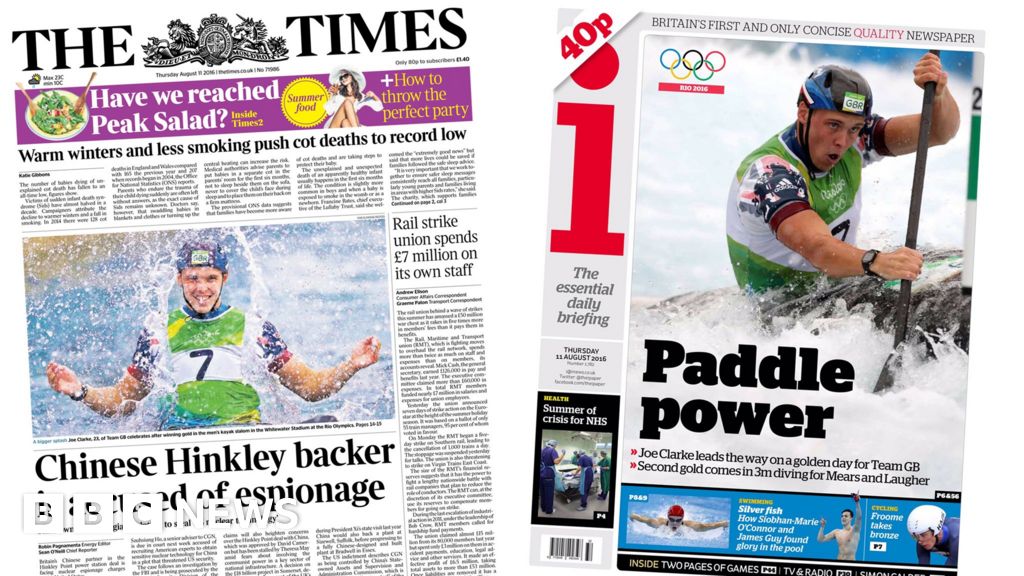 Newspaper headlines: Nuclear 'espionage', double Olympic gold and ...