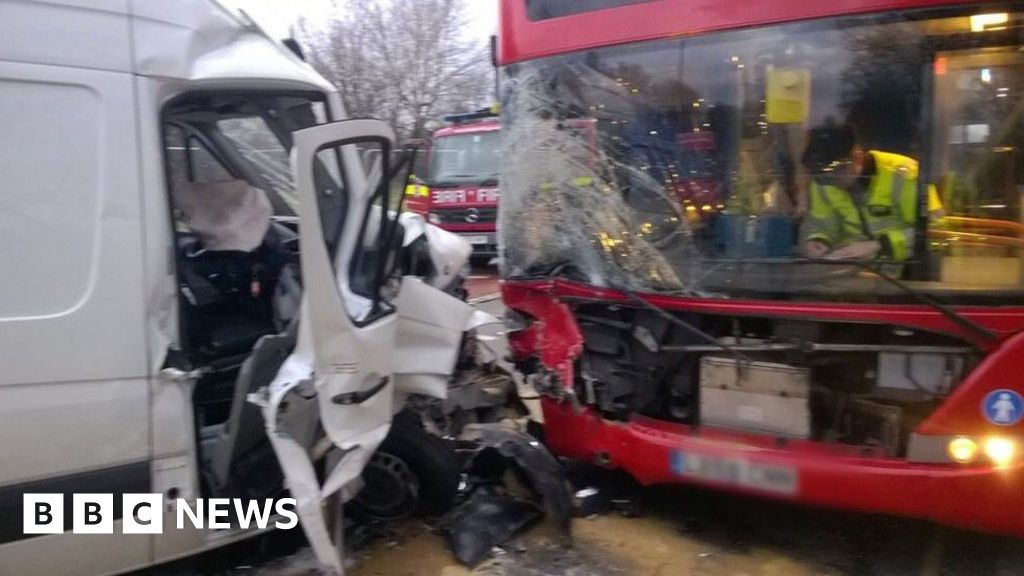 Bus and van crash in Leyton sees seven in hospital - BBC News