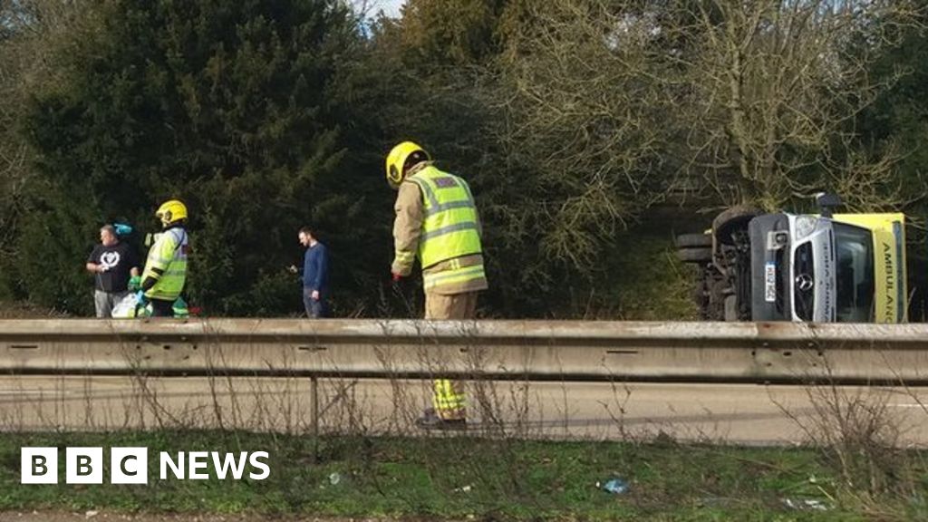 Ambulance and lorry collide on M3 motorway in Hampshire
