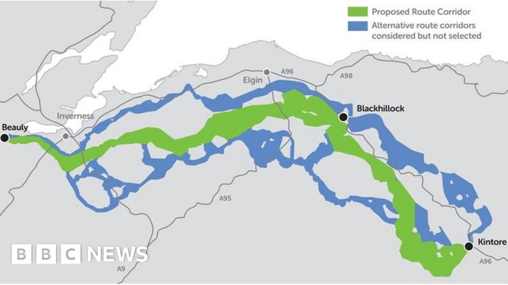 SSE reveals preferred 'corridor' for Beauly-Kintore line - BBC News